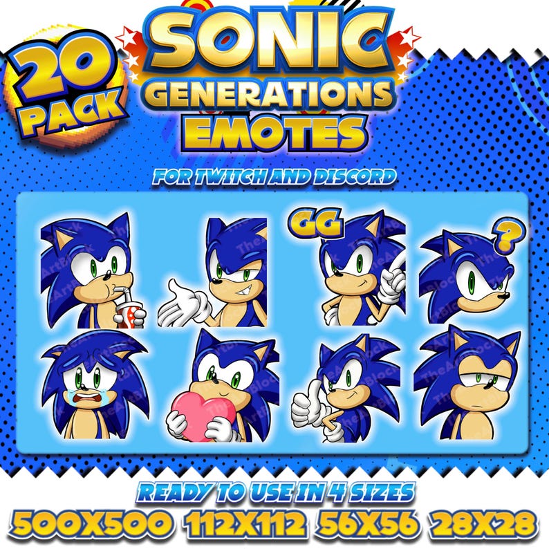Sonic Emote Pack: 4 Animated & 16 Static Twitch/discord Emotes (digital ...