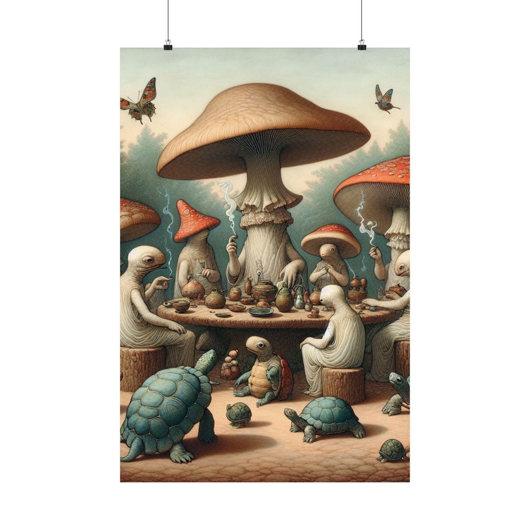 Mushroom and Turtle Poster - Etsy