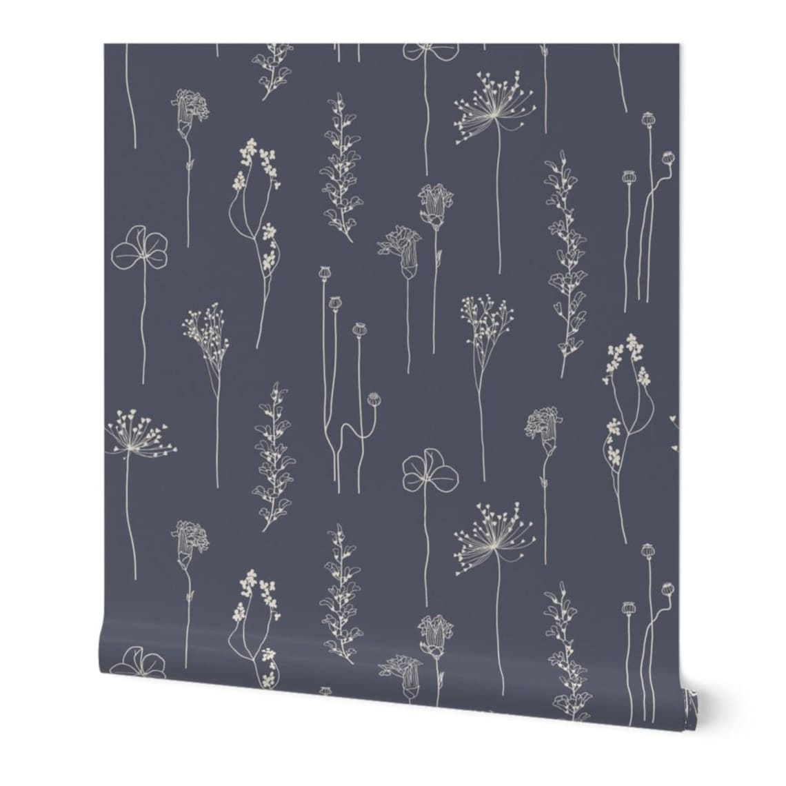 Minimalist Floral Wallpaper in Blue, Line Art, Peel and Stick or Pre ...