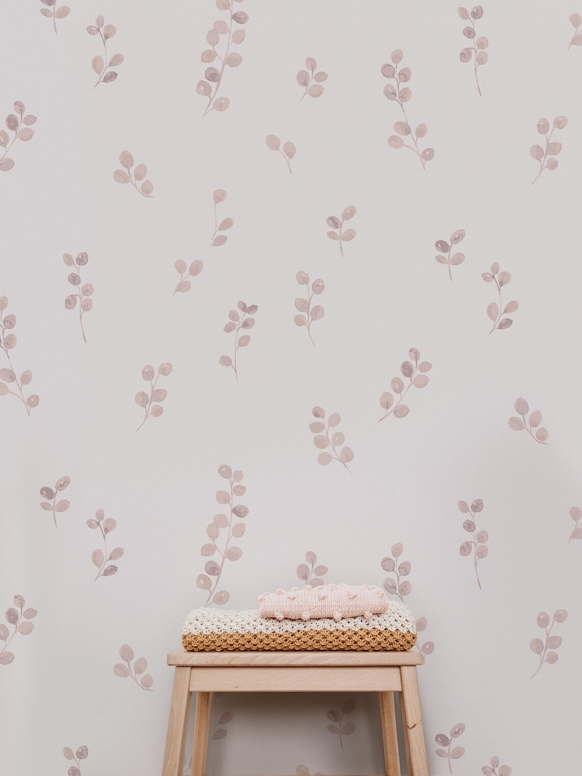 Blush Botanical Wallpaper, Minimal Watercolor Leaves, Soft Pink Nursery ...