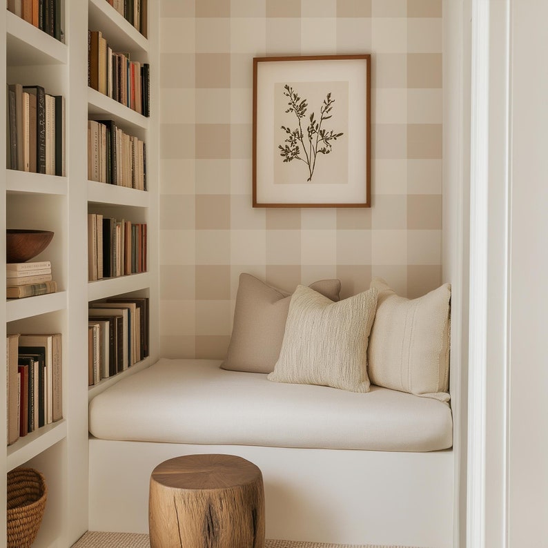 Gingham Neutral Beige Latte Wallpaper, Peel and Stick or Pre-pasted - Etsy
