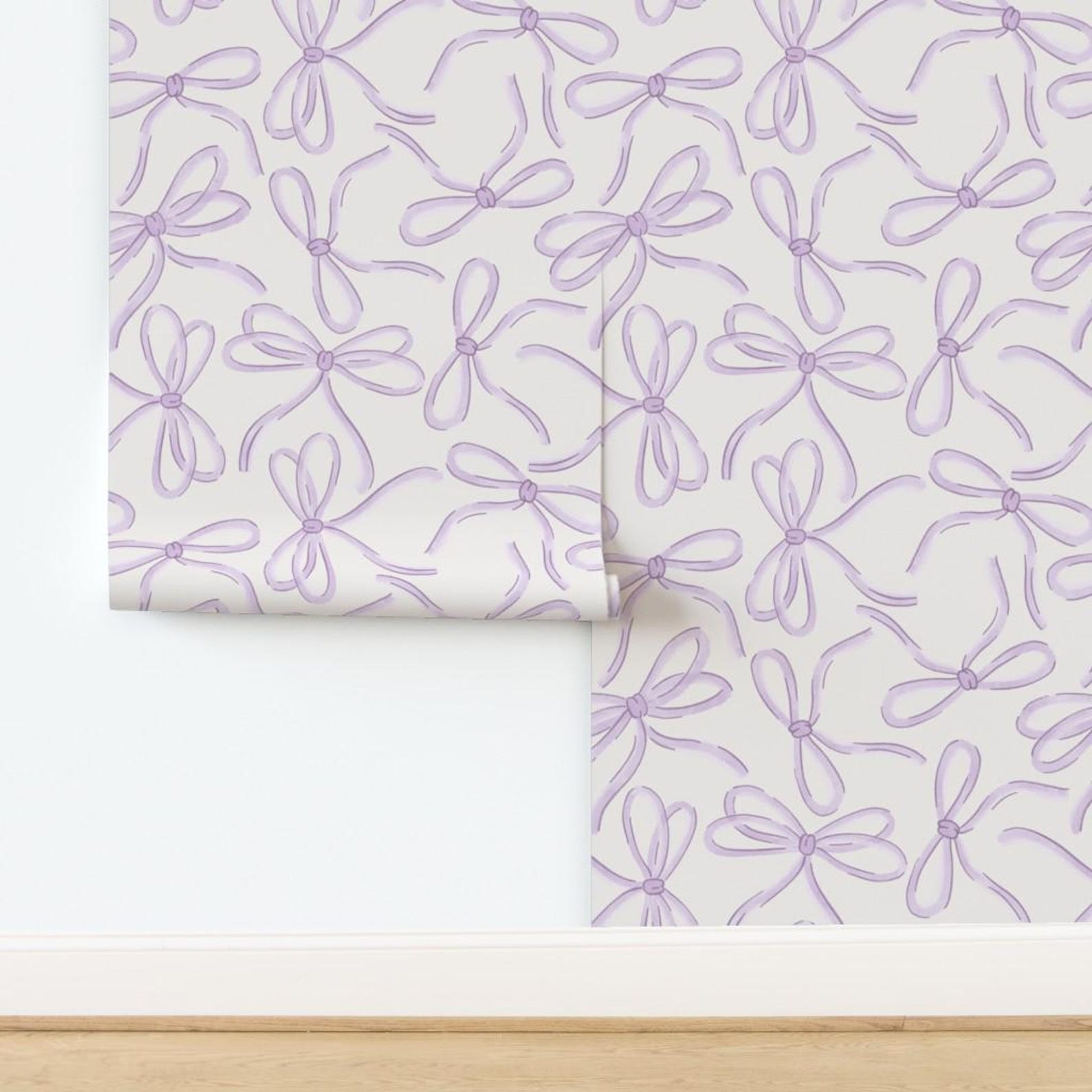 Lilac Bow Wallpaper, Peel and Stick or Pre-pasted Wallpaper, Girl ...