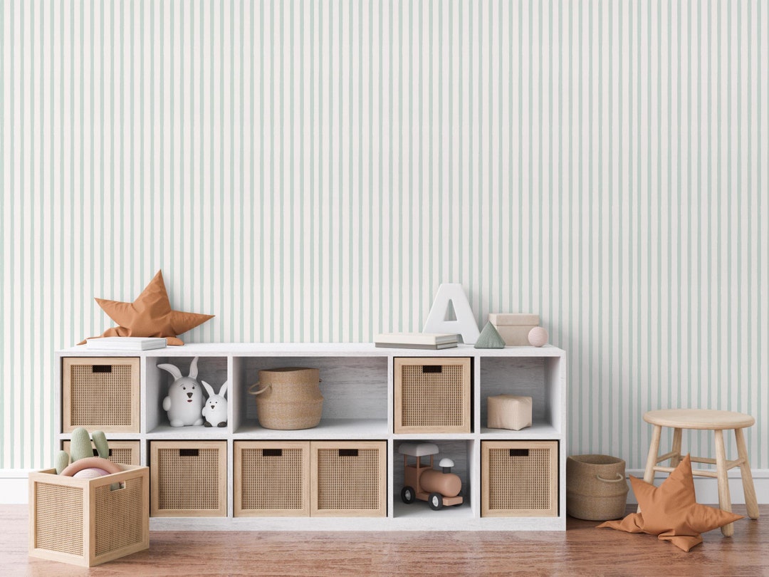 Mint Green Striped Wallpaper: Hand Drawn Lines, Kids Bedroom (peel and ...