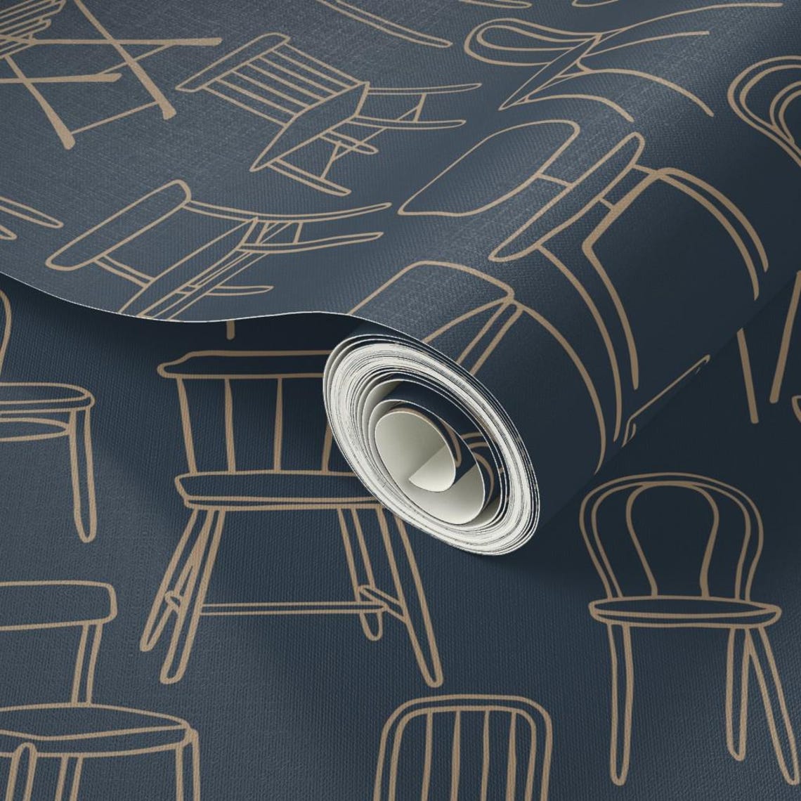 Chairs Line Art Wallpaper, Elegant Dark Background Design for Modern ...