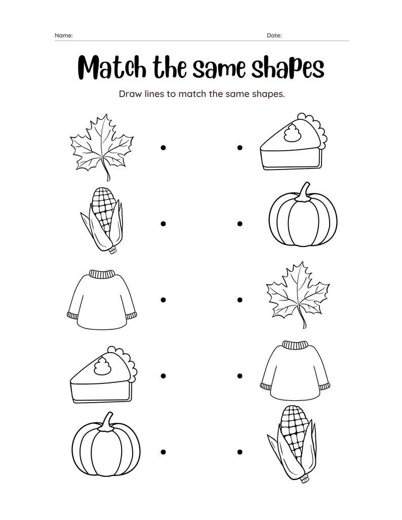 Fun Fall Matching Worksheet - Etsy