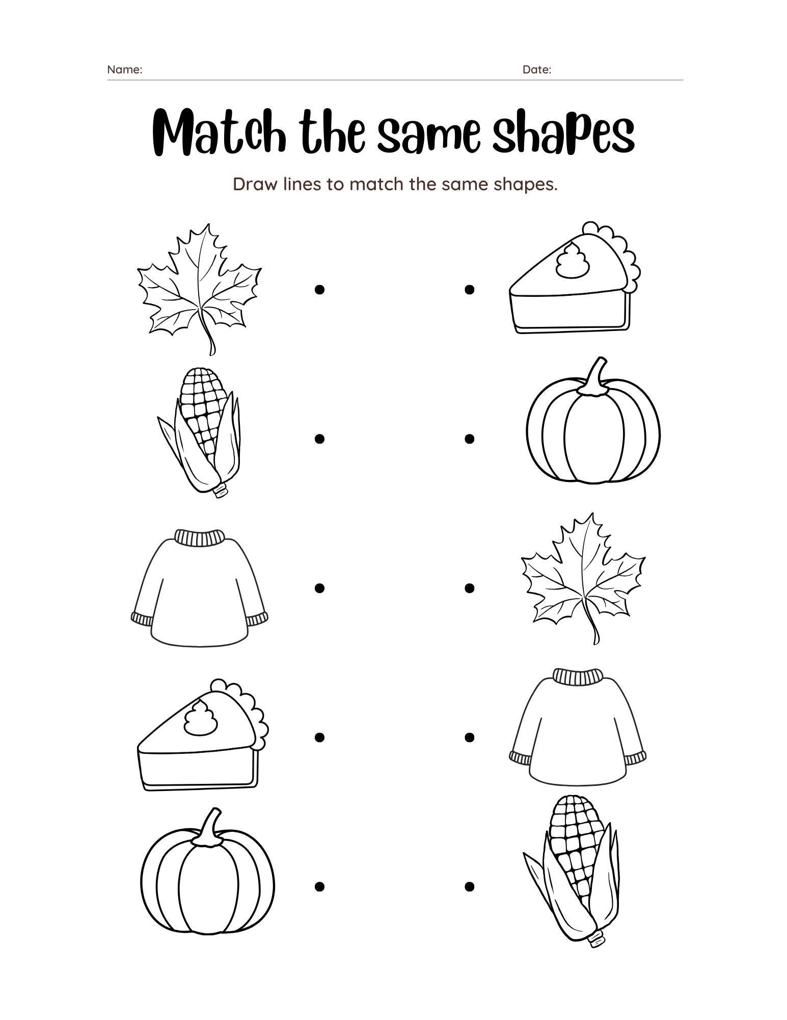 Fun Fall Matching Worksheet - Etsy
