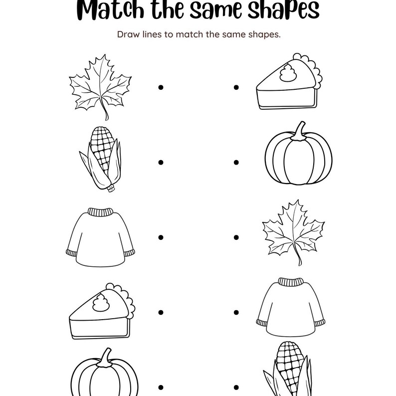 Fun Fall Matching Worksheet - Etsy