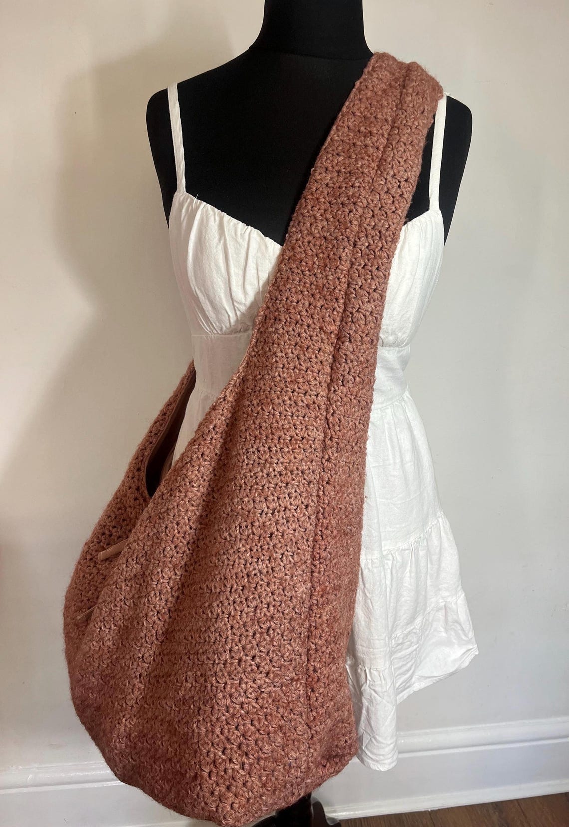Vintage Salmon Crochet Blanket Bag: Large Handmade Shoulder Sling - Etsy