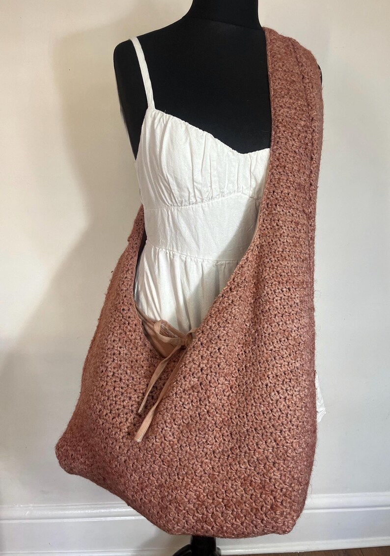 Vintage Salmon Crochet Blanket Bag: Large Handmade Shoulder Sling - Etsy