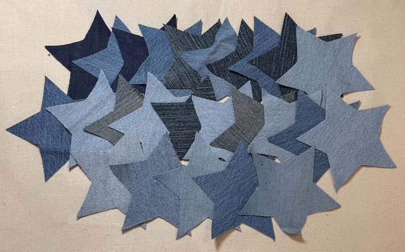 Denim Stars in Blue Denim Hand Cut for Quilting/ Patchwork/ Crafts (set ...
