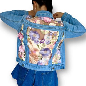 Blue Denim Jacket With Embroidered Mesh, Boho Unique Floral Lace ...