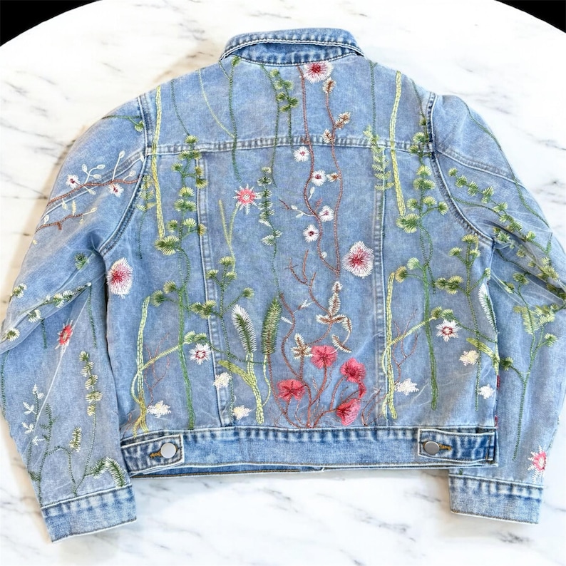 Embroidered Floral Denim Jacket: Boho Women's Outfit - Etsy