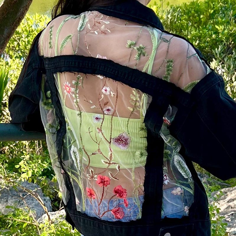 Black Denim Jacket Lace - Etsy