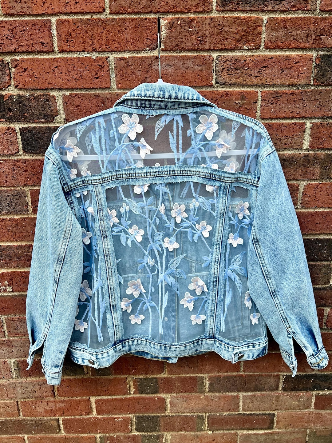 Light Blue Denim Jacket: Boho Floral Lace Jean Jacket Foe Women ...