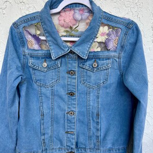 Blue Denim Jacket With Embroidered Mesh, Boho Unique Floral Lace ...
