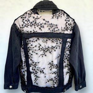 Black Denim Embroidered Sequin Jacket With Mesh Back for Her, Custom ...