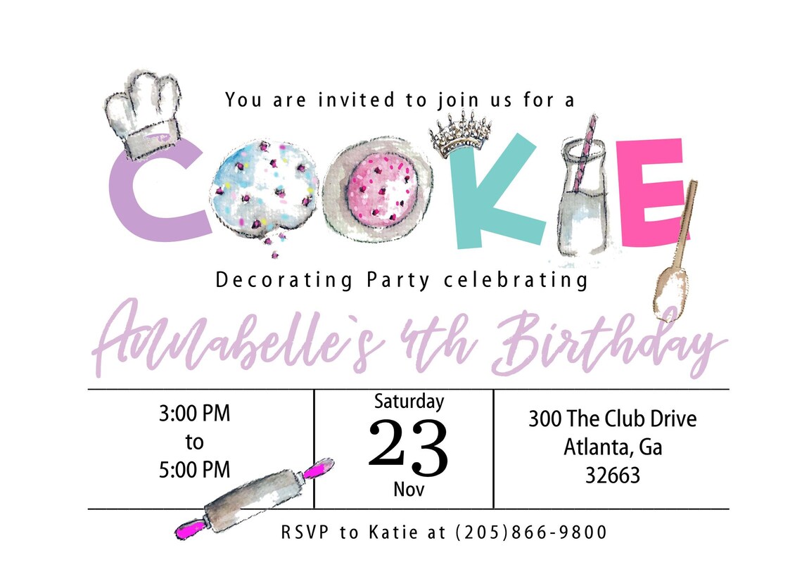 Cookie Decorating Party Invitation, Birthday Party Invitation, Cookie ...