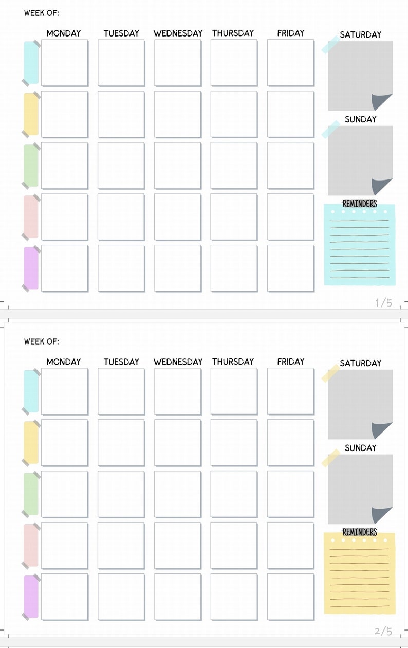 Post-its Weekly Planner Template - Etsy