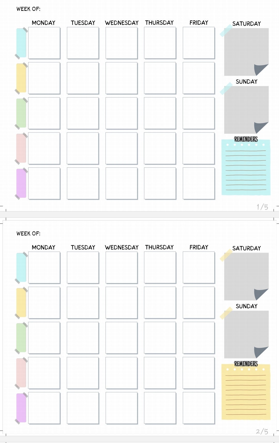 Post-its Weekly Planner Template - Etsy