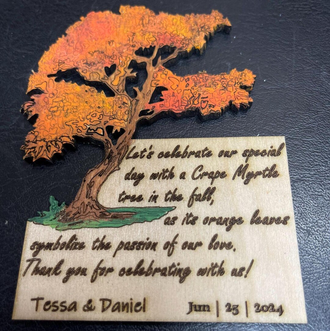 Crape Myrtle Tree Wooden Magnet + Kraft Envelope. Wedding Favors for ...