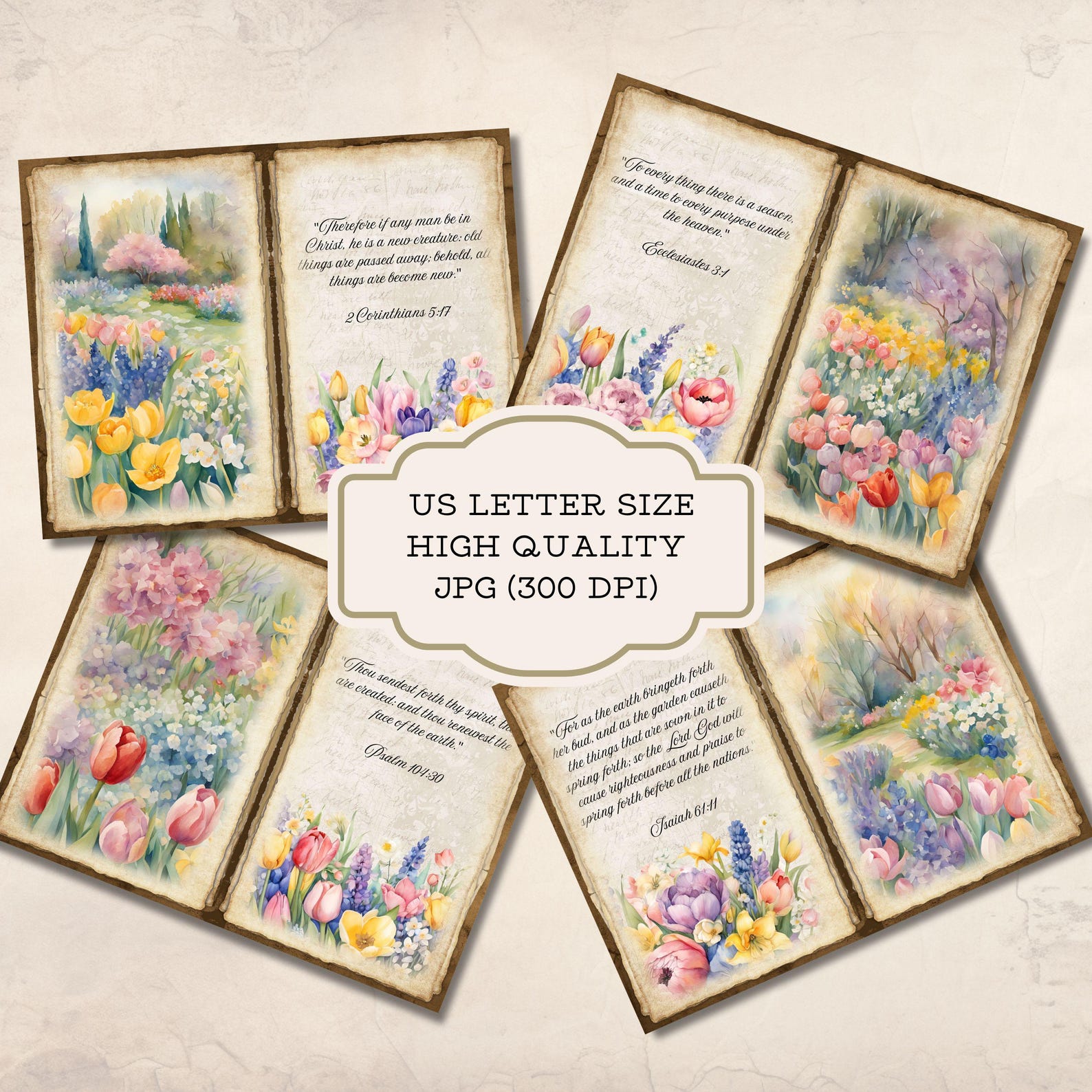 Scripture Junk Journal Pages Printable, Watercolor Spring Wildflower ...