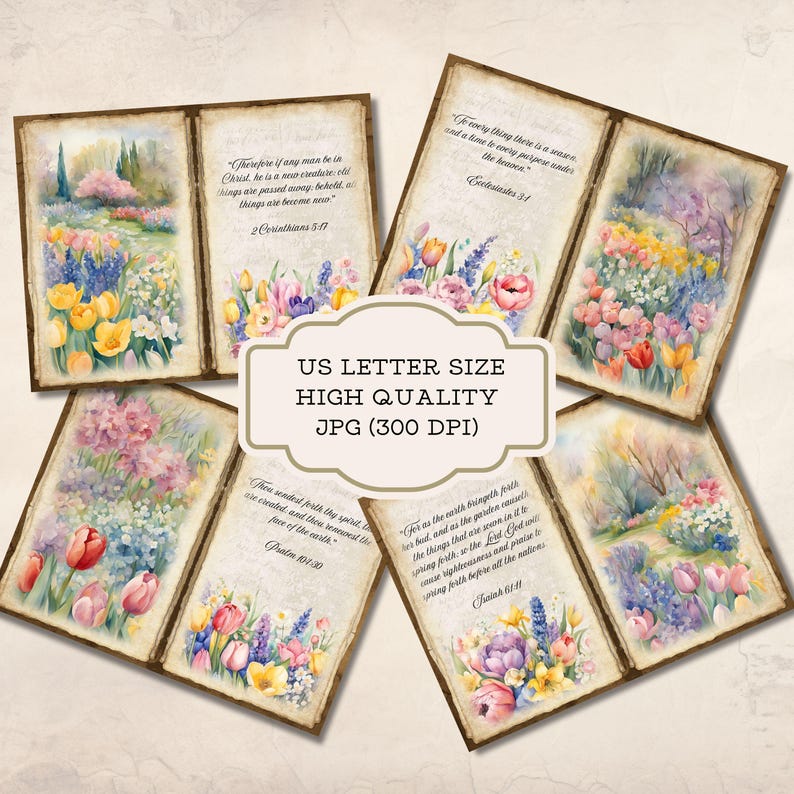 Scripture Junk Journal Pages Printable, Watercolor Spring Wildflower ...