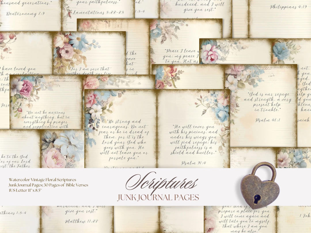 Scripture Junk Journal Printable Pages, Vintage Papers, Scrapbooking ...
