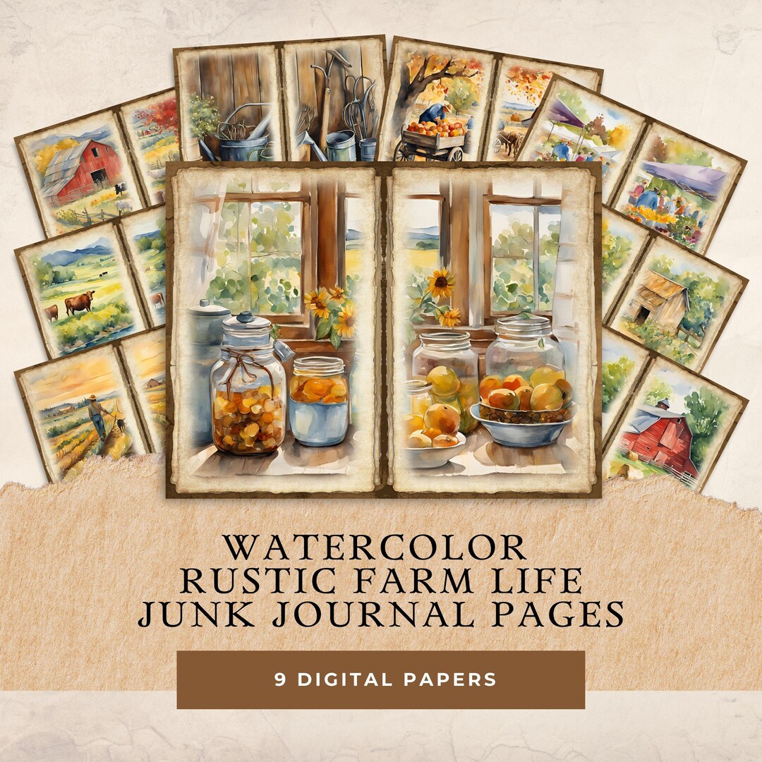 Watercolor Rustic Farm Life Junk Journal Pages Printable, Countryside ...