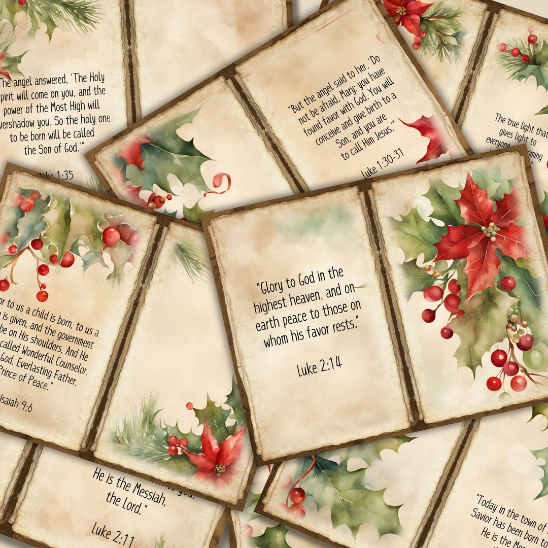Printable Christmas Bible Verse Junk Journal Pages, Digital Papers ...