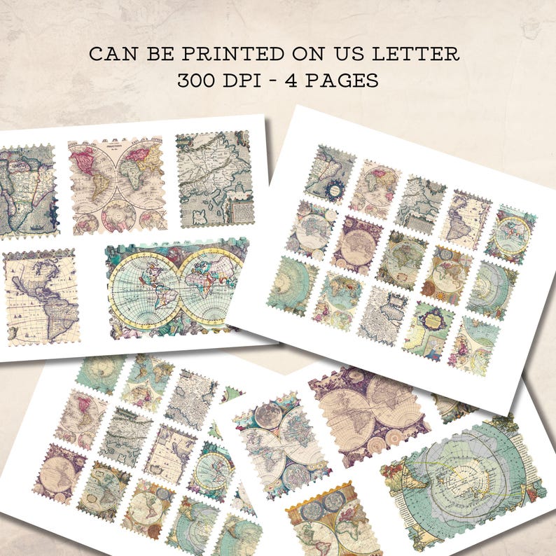 Printable Vintage Map Stamps for Junk Journal and Scrapbook, Old Map ...