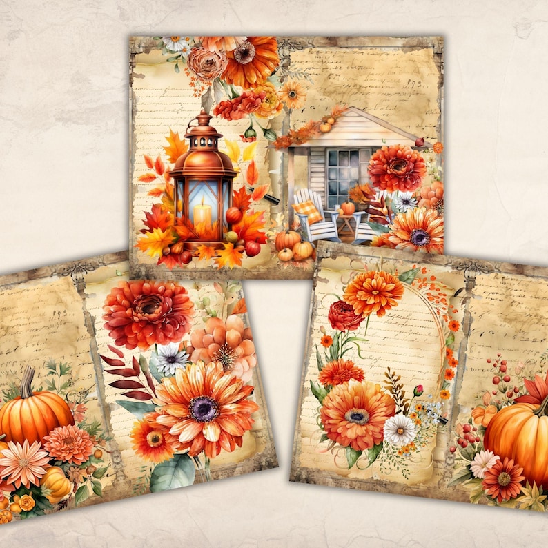 Autumn Pumpkin Junk Journal Pages Printable, Rustic Autumn Digital ...