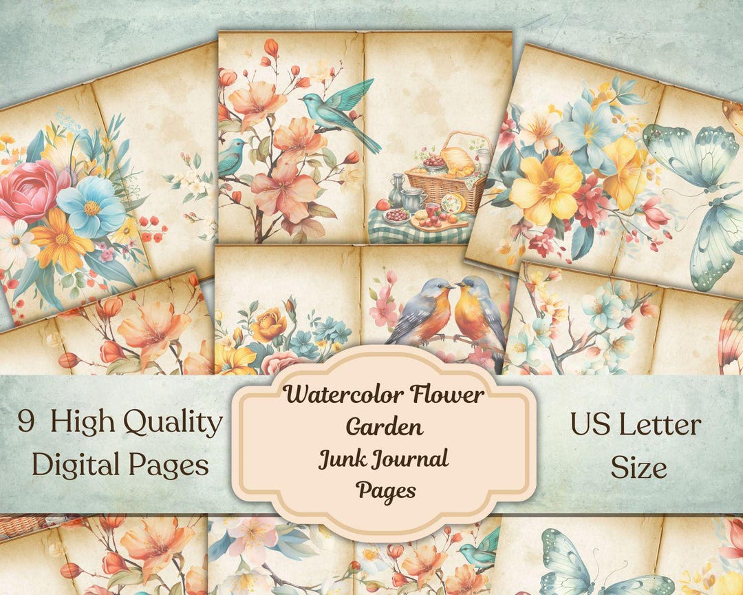 Watercolor Flower Garden Digital Paper: Junk Journal Ephemera (digital ...