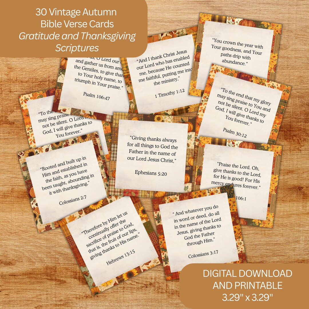 Printable Vintage Autumn Bible Verse Cards: Gratitude and Thanksgiving ...