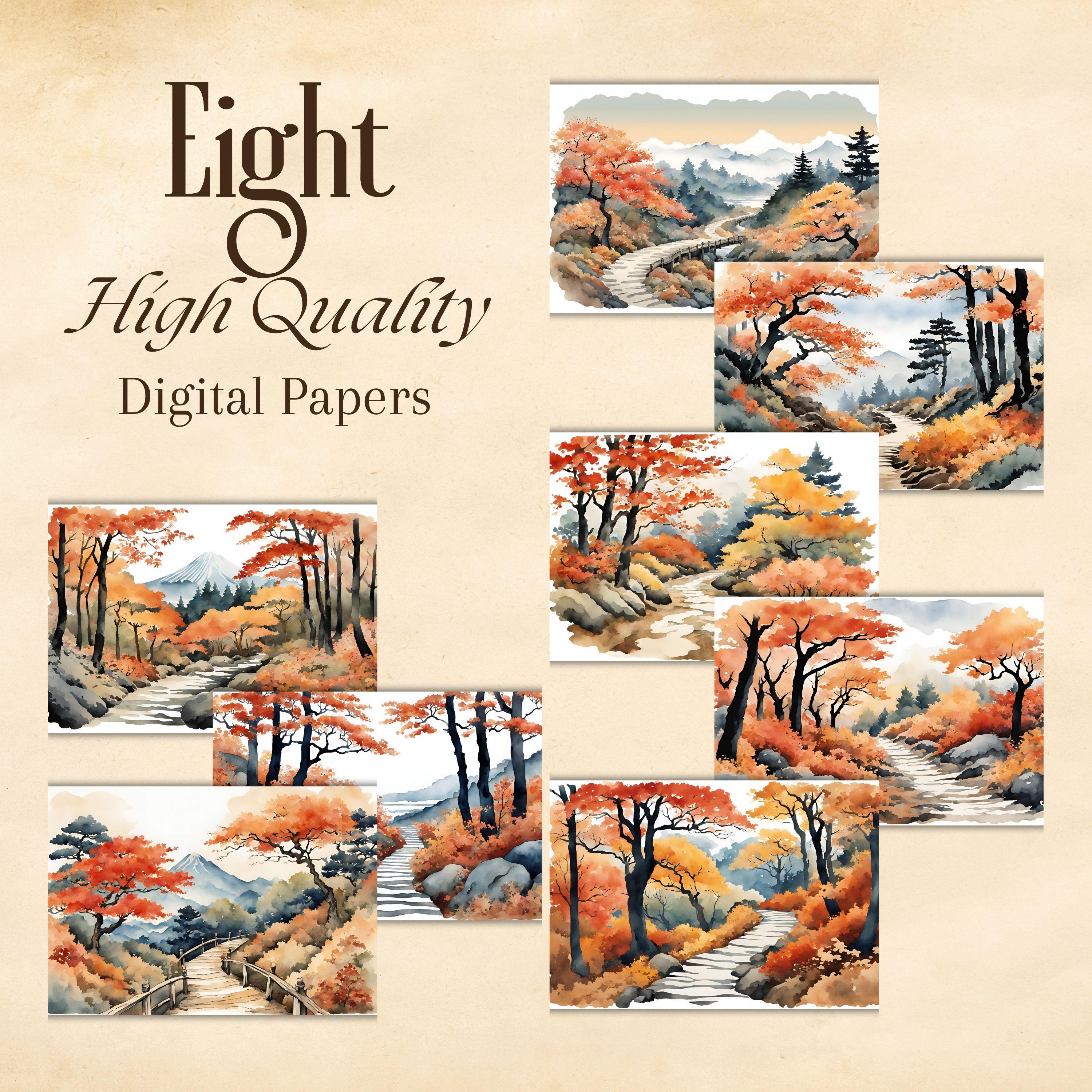 Watercolor Japan Autumn Forest Junk Journal Papers (digital Download ...