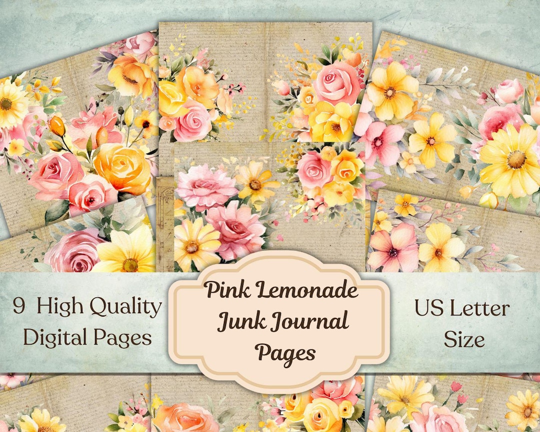 Watercolor Pink Lemonade Flowers Junk Journal Pages (digital Download ...