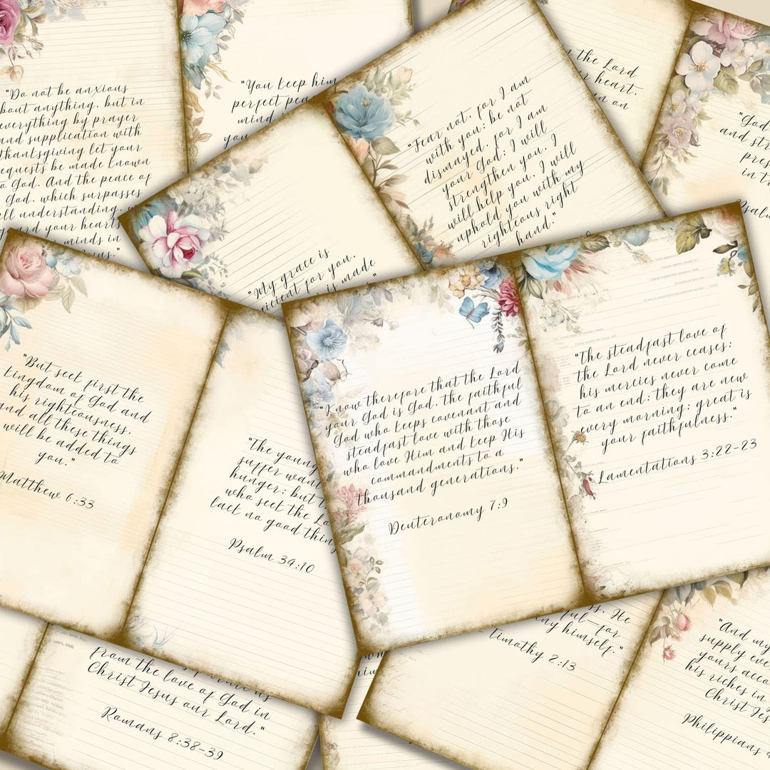 Bible Verses Junk Journal Printable, 15 Digital Papers, Scripture ...