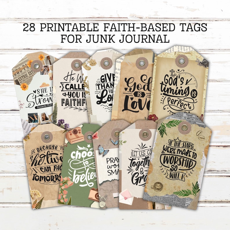 Faith-based Junk Journal Tags: Scripture Verses, Scrapbook ...