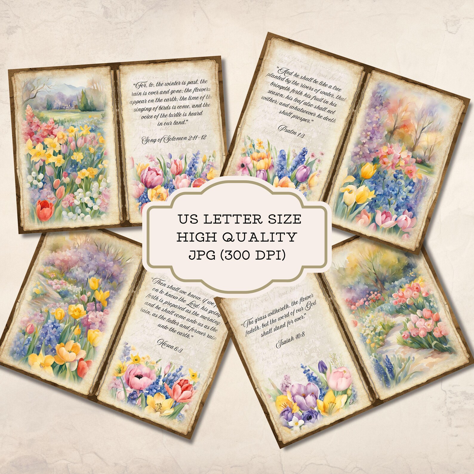 Scripture Junk Journal Pages Printable, Watercolor Spring Wildflower ...