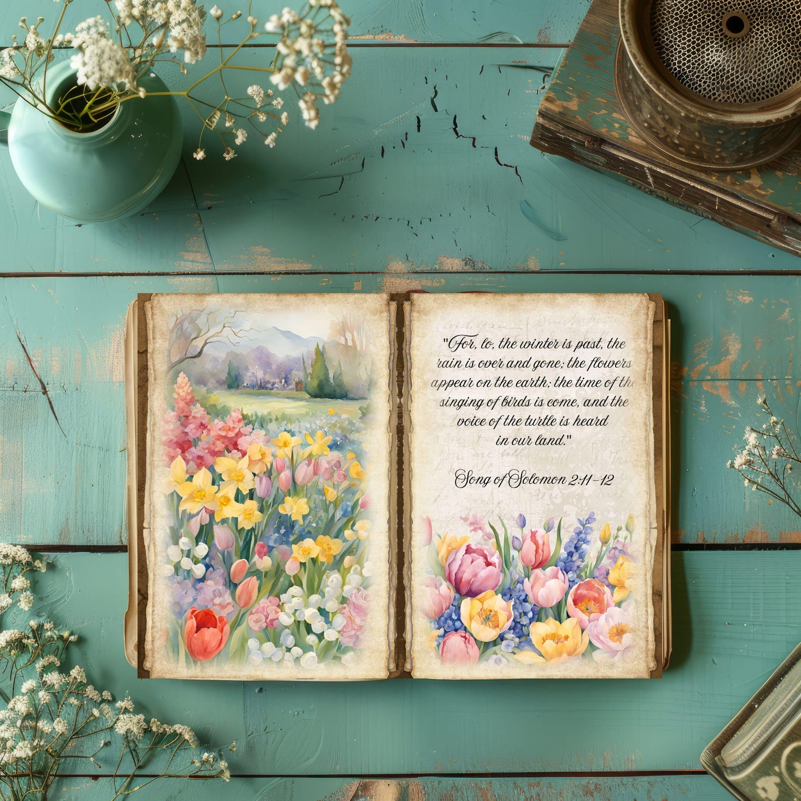 Scripture Junk Journal Pages Printable, Watercolor Spring Wildflower ...