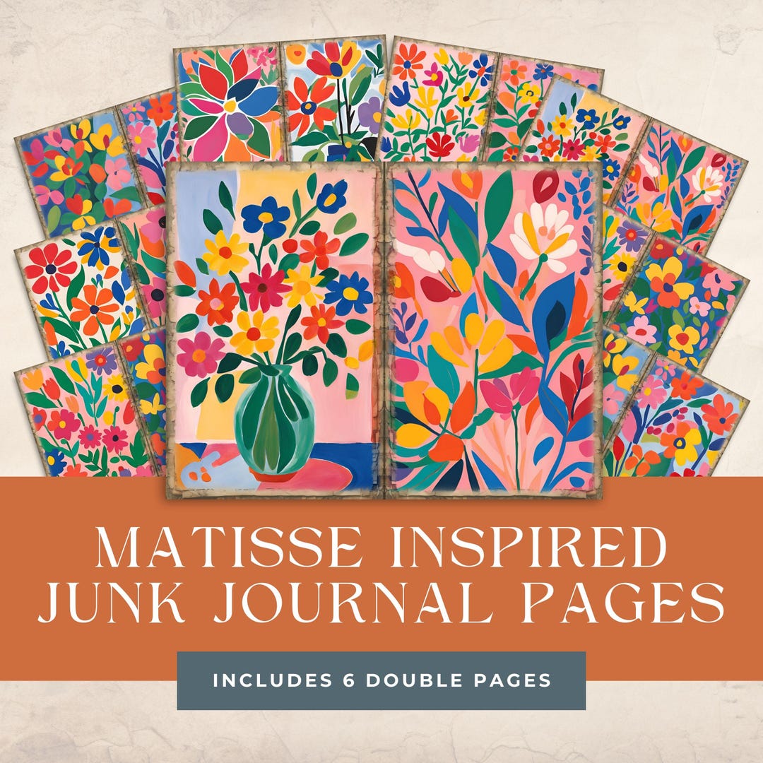 Henri Matisse Style Flower Junk Journal Pages Printable, 6 Floral ...
