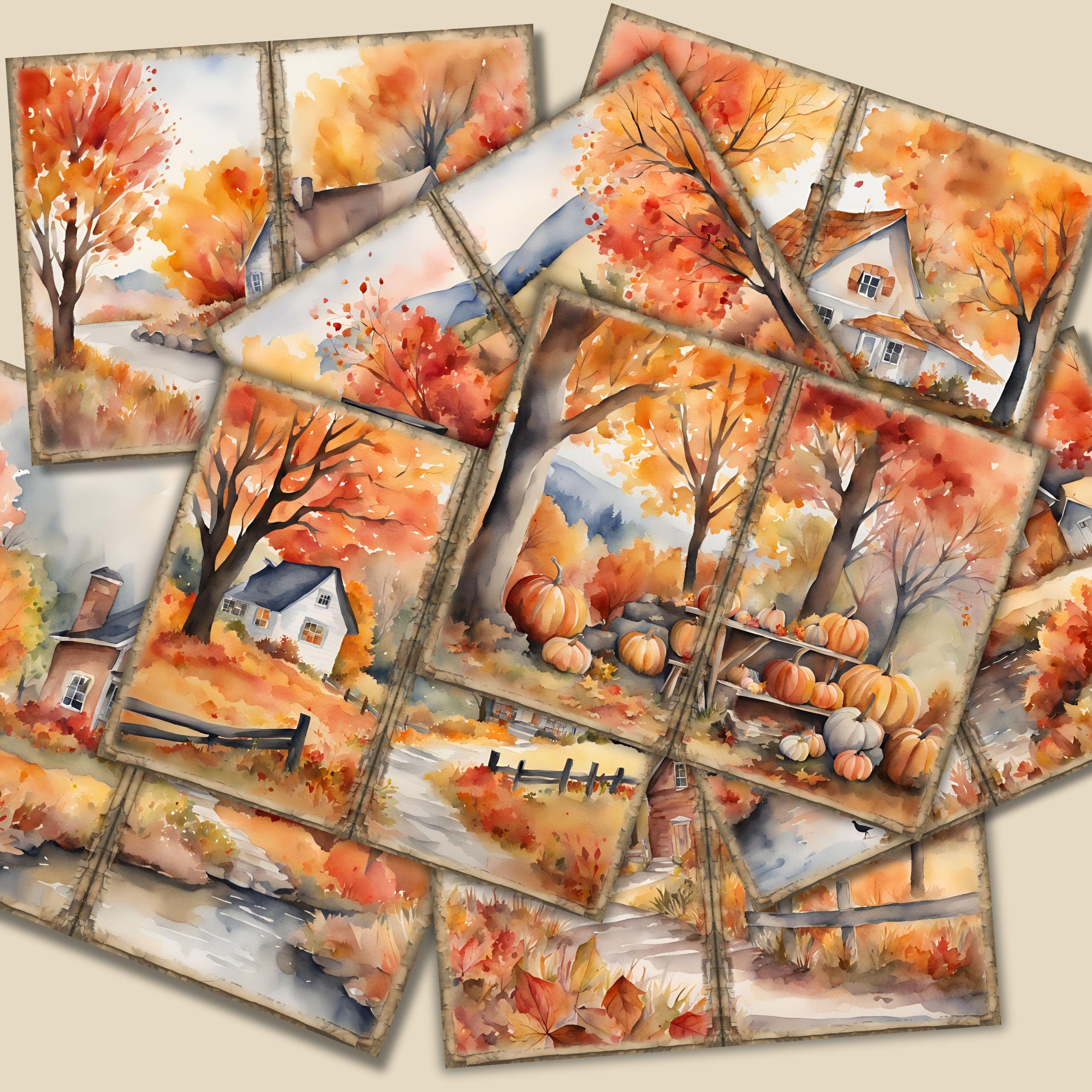 Watercolor Rustic Fall Scene Junk Journal Pages Printable, Fall ...