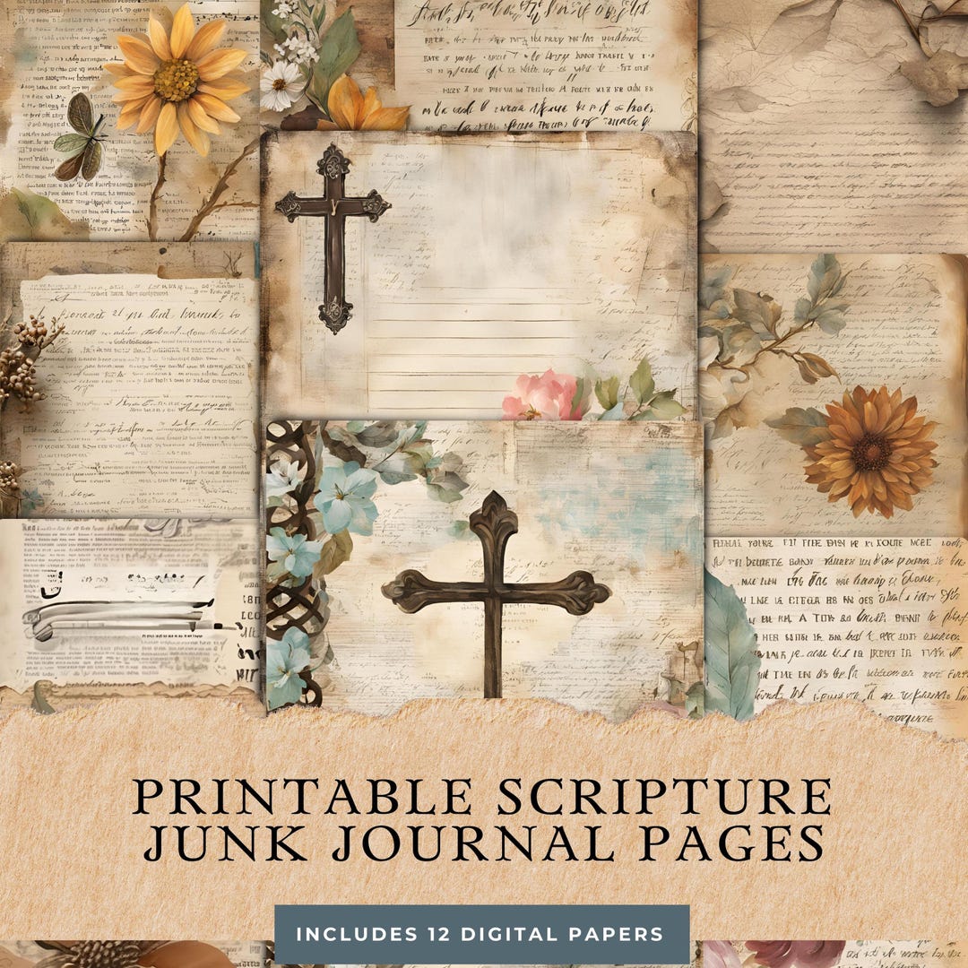 Scripture Junk Journal Printable Pages, Vintage Papers, Scrapbooking ...