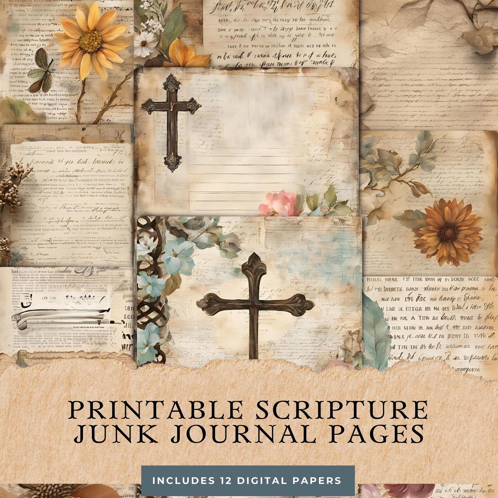 Scripture Junk Journal Printable: Vintage Ephemera Collage Sheets ...