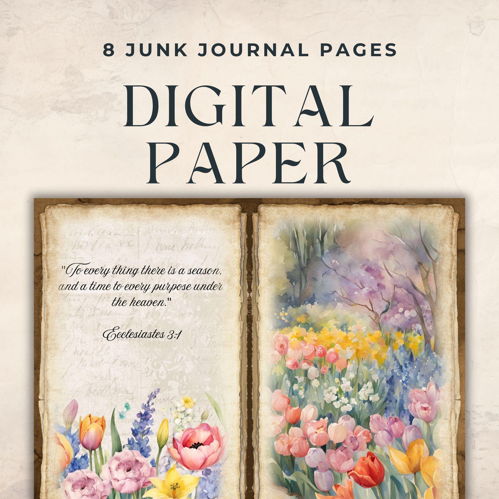 Scripture Junk Journal Pages Printable, Watercolor Spring Wildflower ...