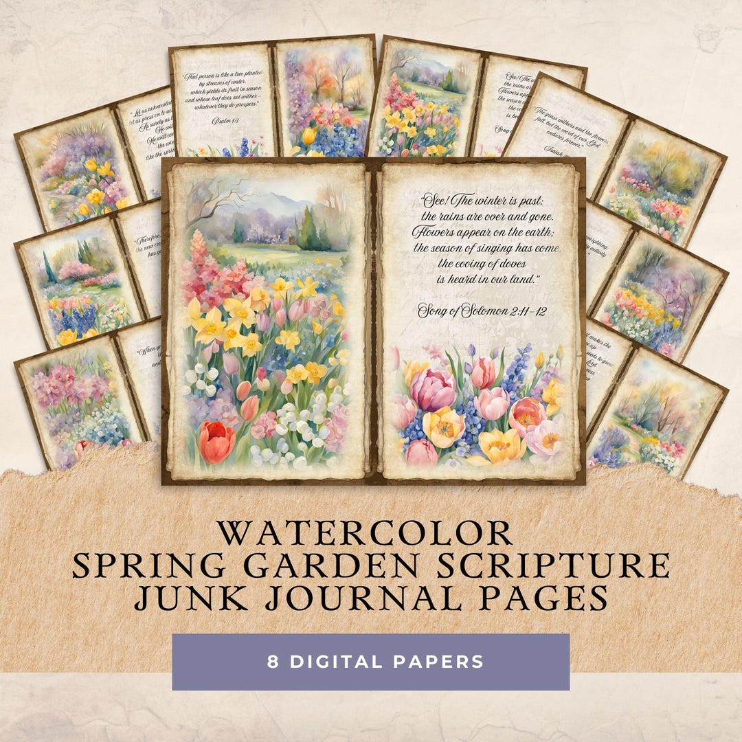 Printable Scripture Junk Journal Pages , 8 Digital Papers, Floral ...