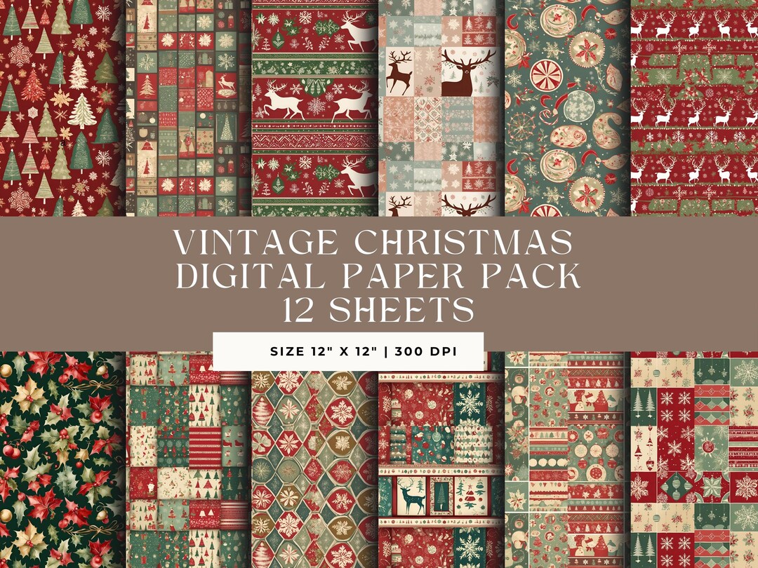 Seamless Vintage Christmas Digital Paper Pack, 12 Digital Papers ...