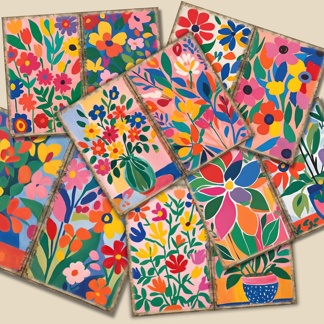 Henri Matisse Style Flower Junk Journal Pages Printable, 6 Floral ...