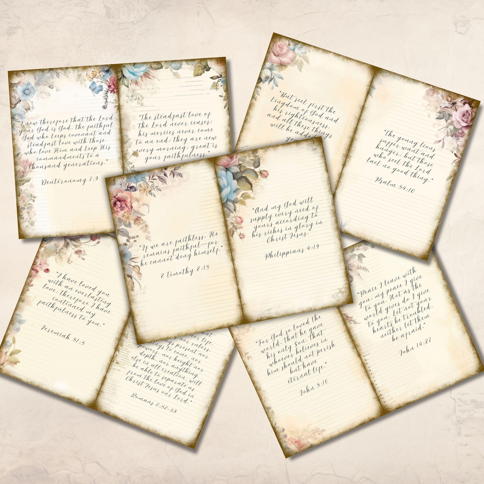 Bible Verse Junk Journal Pages: Vintage Floral Scripture (digital ...