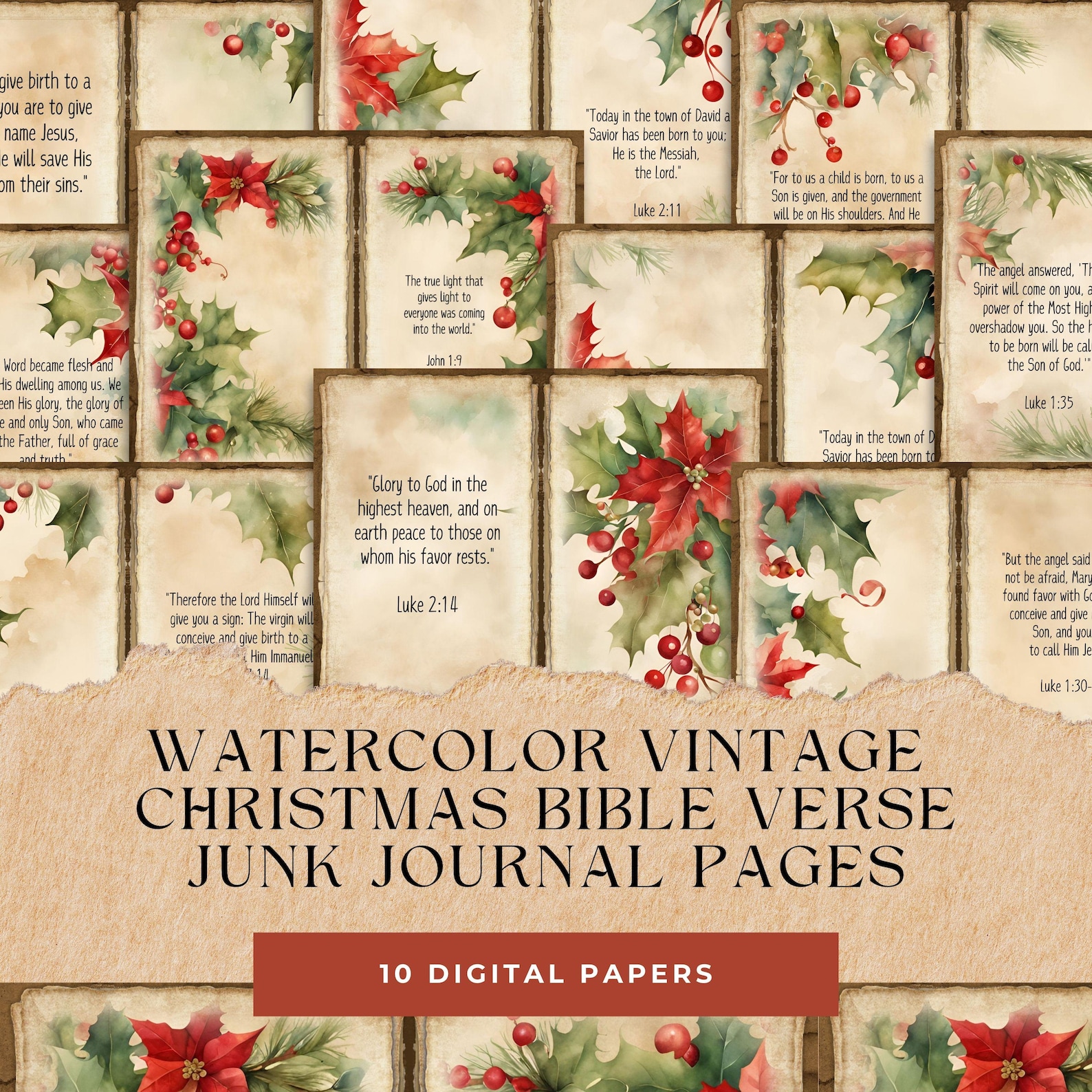 Christmas Bible Verse Junk Journal Printable, Digital Papers ...
