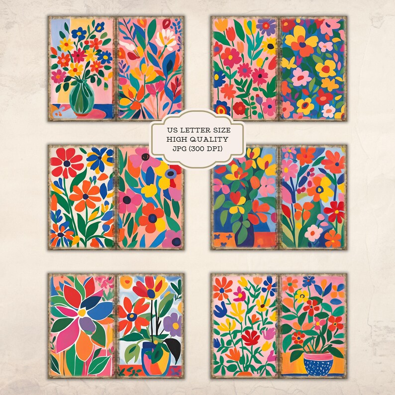 Henri Matisse Style Flower Junk Journal Pages Printable, 6 Floral ...